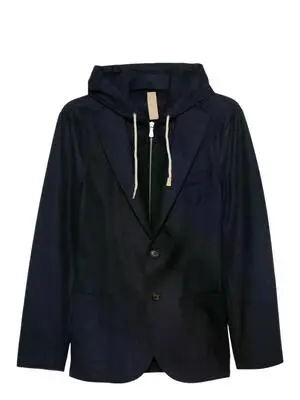 Eleventy Hooded Buttoned Jacket - Blue