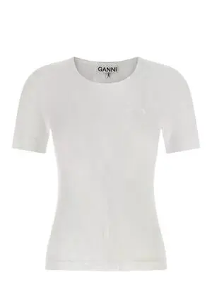 GANNI Ribbed Logo-embroidered T-shirt - White