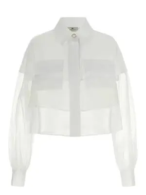 Elisabetta Franchi Organza Crochet-logo Crop Shirt - White