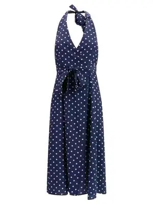P.a.r.o.s.h Polka Dot Halterneck Midi Dress - Blue