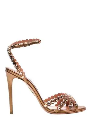 AQUAZZURA Strass Buckle Tequila Sandals - Gold