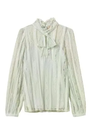 TWINSET Striped Lace Blouse With Bow - Blue