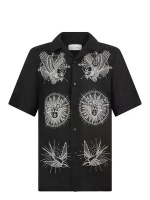 Philipp Plein Tattoo Embroidery Bowling Shirt - Black