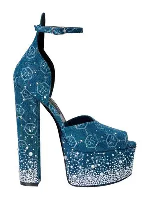 Philipp Plein Monogram Rhinestone Platform Sandals - Blue