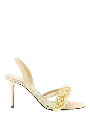 Mach & Mach Pearl-band Satin Sandals - Neutrals