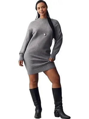 English Factory Long-sleeve Mini Sweater Dress - Heather Grey