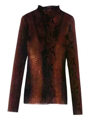 Jean Paul Gaultier Snakeskin Print High-neck T-shirt - Brown