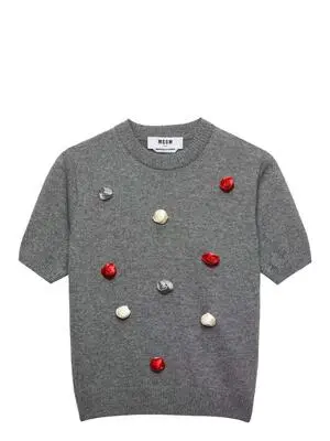 MSGM Rose-appliqué Crew-neck Knitted Top - Grey