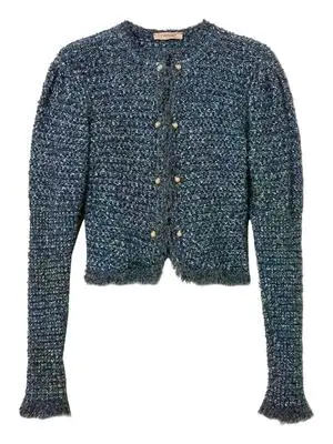 TWINSET Jacquard Jacket With Fringed Trim - Blue
