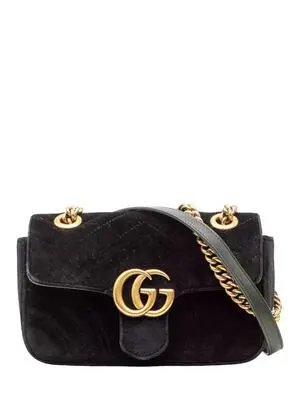 Gucci Gg Marmont Matelasse Velvet Shoulder Bag - Black