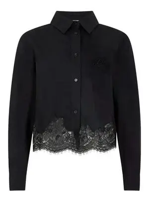 Philipp Plein Embroidered Lace Cropped Shirt - Black