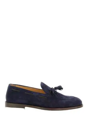 Brunello Cucinelli Woven Tassel-detail Suede Loafers - Blue