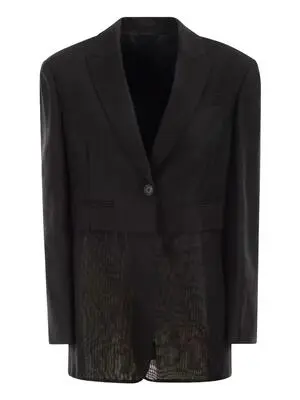 Brunello Cucinelli Single-breasted Blazer With Transparent Insert - Black