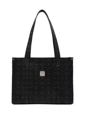 Mcm Large Aren Monogram Shoulder Bag - Black