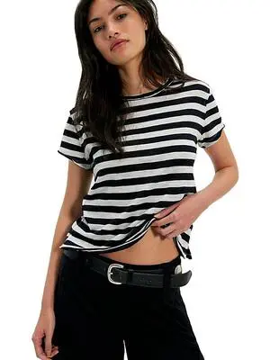 Free People We The Free Nora Striped Cotton Tee - Black And White Combo