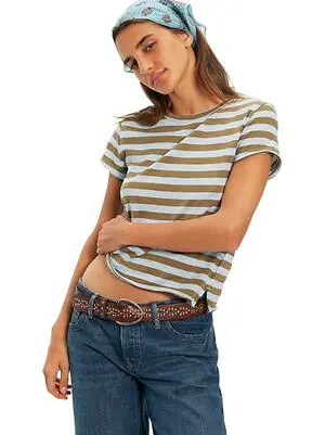 Free People We The Free Nora Striped Cotton Tee - Green Combo