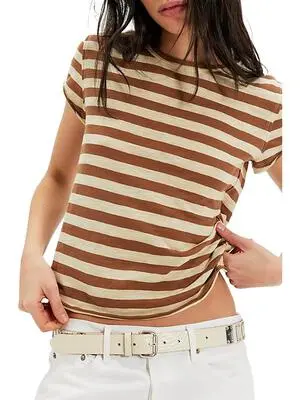 Free People We The Free Nora Striped Cotton Tee - Mocha Combo