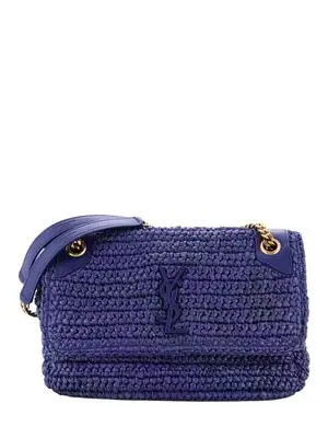 Saint Laurent Niki Chain Flap Raffia Shoulder Bag - Blue