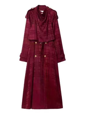 Burberry Check Double-breasted Silk Trench Coat - Red