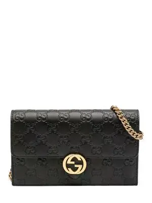 Gucci Ssima Interlocking G Wallet On Chain Crossbody Bag - Black