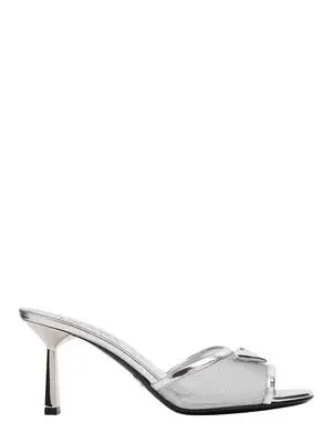 Prada 75mm Metallic Leather Mesh Sandals - Argento