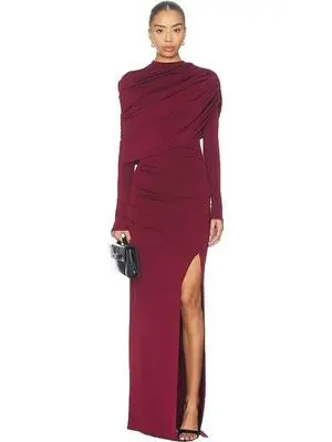 Lapointe Asymmetrical Shawl Draped Gown - Crimson
