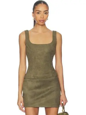 Superdown Patsie Faux Suede Top - Olive Green