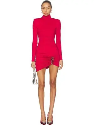 AREA Draped Long Sleeve Mini Dress - Wine Red