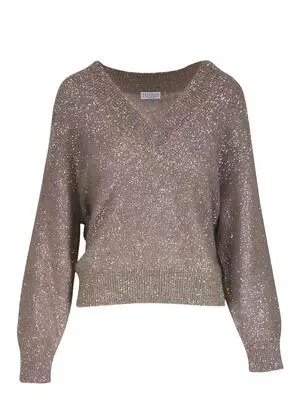 Brunello Cucinelli V-neck Embellished Sweater - Neutrals