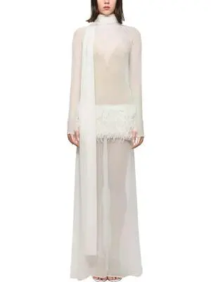 ATU BODY COUTURE Feather-trimmed Maxi Dress - White