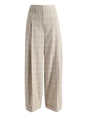 BOSS Telda Plaid Pleated High-waist Trousers - Sea Blossom Plaid