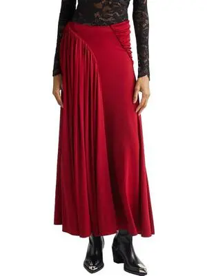 Rabanne Ruched Jersey Maxi Skirt - Red Wine