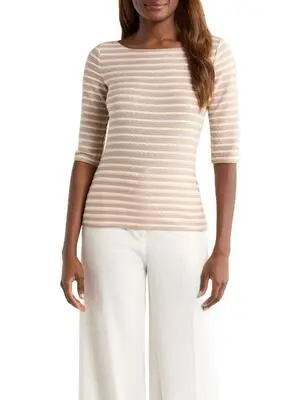 Emporio Armani Stripe Elbow Sleeve Top - Cappuccino