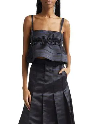 Sacai Stripe Satin Crop Camisole - Black/navy