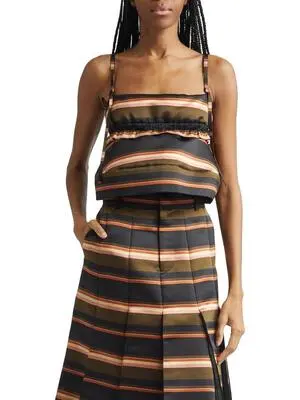 Sacai Stripe Satin Crop Camisole - Khaki/pink