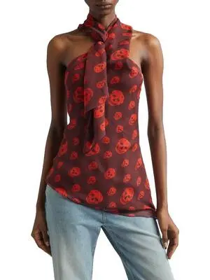 Alexander McQueen Skull Print Silk Chiffon Scarf Top - Dark Purple