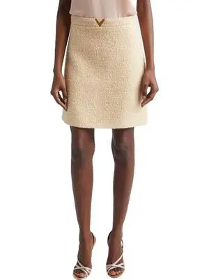 Valentino Garavani V-detail Bouclé Tweed Mini Skirt - White
