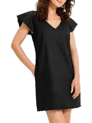 Tommy Bahama Flutter-sleeve Linen Mini Dress - Black