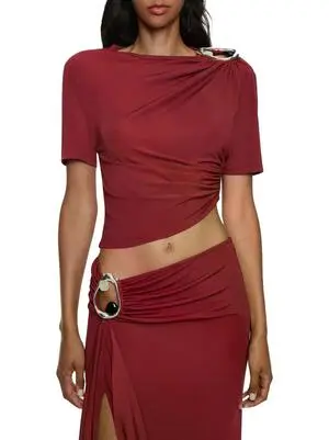 Christopher Esber Orica Crystal-embellished Jersey T-shirt - Red