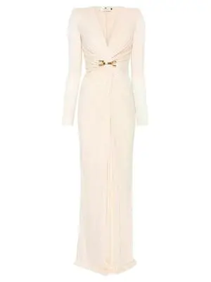 Elisabetta Franchi Long-sleeve V-neck Maxi Dress - Neutrals