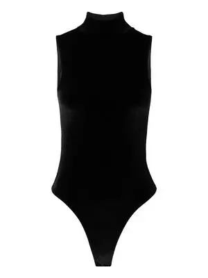 THE PARK Joyce Stretch-velvet Thong Bodysuit - Black