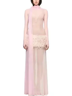 ATU BODY COUTURE Feather-trimmed Scarf-detail Maxi Dress - Pink