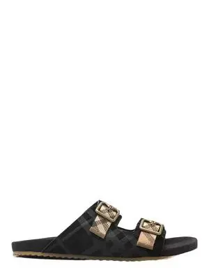 Burberry Urchin Check Suede Flat Sandals - Black