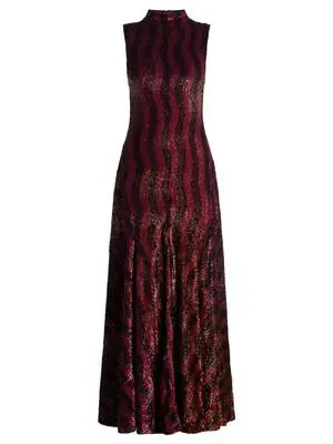 ILTA Leonie Sequin Striped Midi Dress - Red