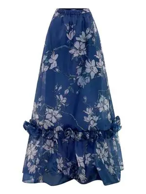 LEO LIN Paige Floral Maxi Skirt - Blue