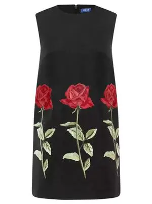LEO LIN Rose-embroidered Mini Dress - Black
