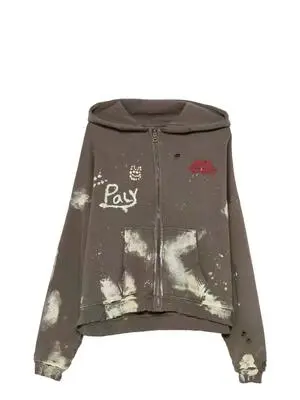 PALY HOLLYWOOD Distressed Zip Hooded Sweatshirt - Brown