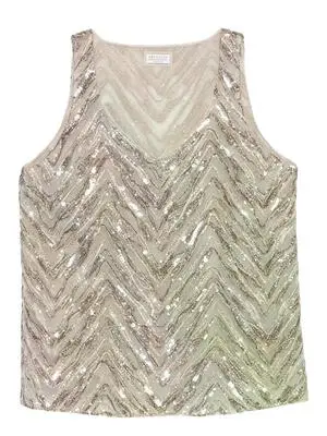 Brunello Cucinelli Sequin Chevron Top - Neutrals