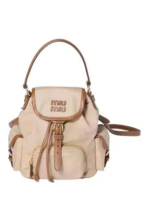 Miu Miu Flap Leather Canvas Backpack - Neutrals
