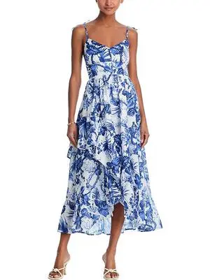 Aqua Sleeveless Floral Midi Dress Exclusive - Blue/white